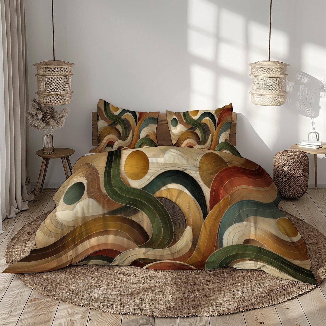 Abstract Earth Tone Bedding Set: Artistic Duvet Cover and Pillowcases ...