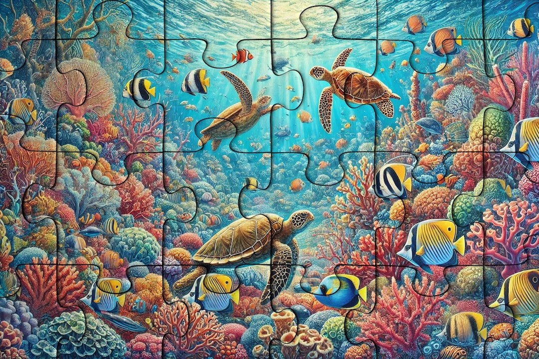 Underwater Sea Life Wooden Jigsaw Puzzle: Vibrant Ocean Scene - Etsy