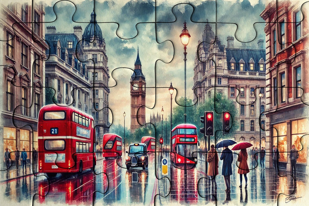 London Street Scene Wooden Jigsaw Puzzle: Big Ben, Red Buses - Etsy