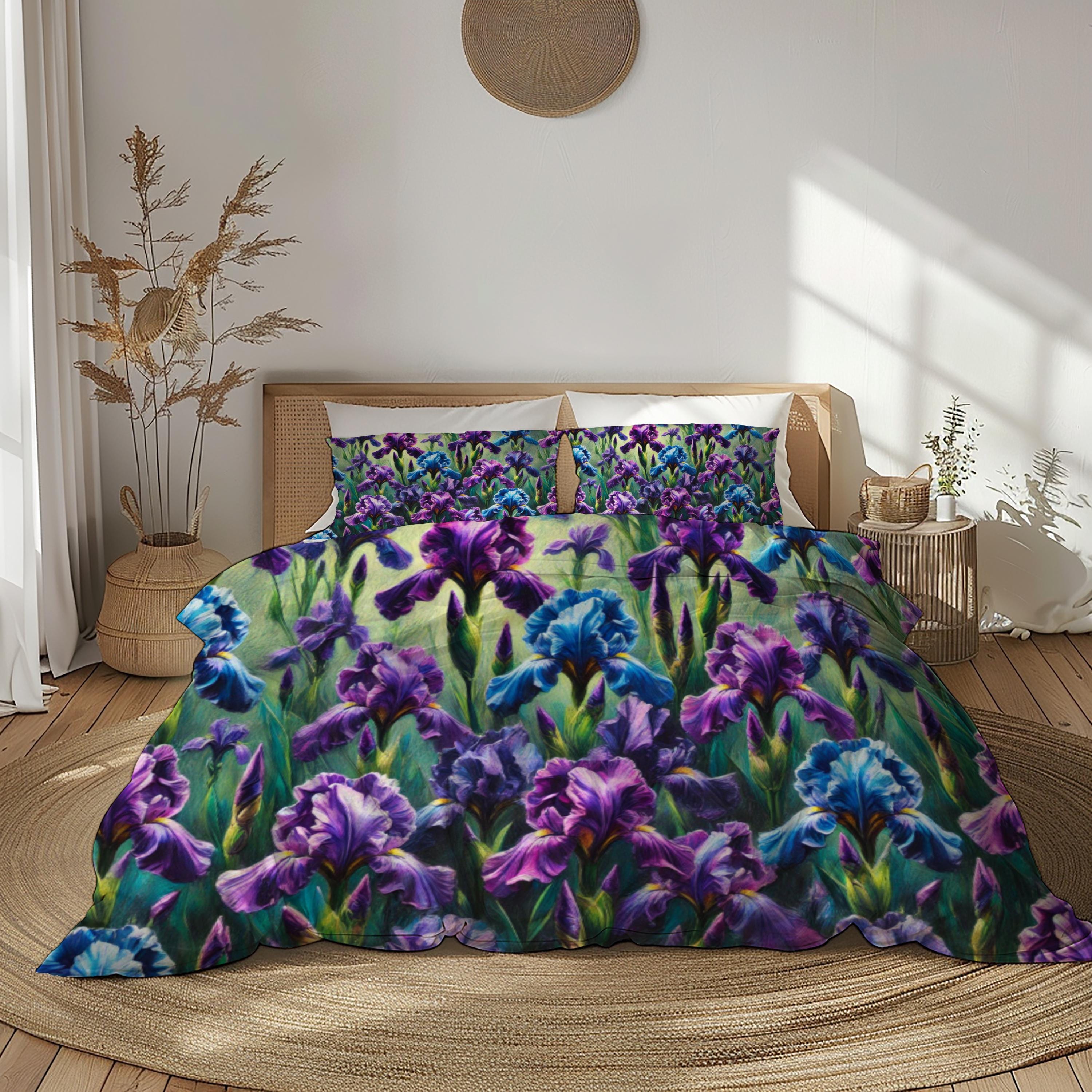 Purple Iris Floral Bedding Set: Soft Microfiber Duvet Cover - Etsy