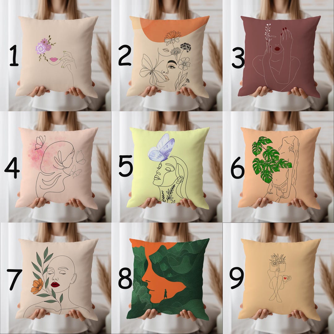 Minimalist Face Line Art Pillow Cover – Abstract Modern Throw Pillow ...