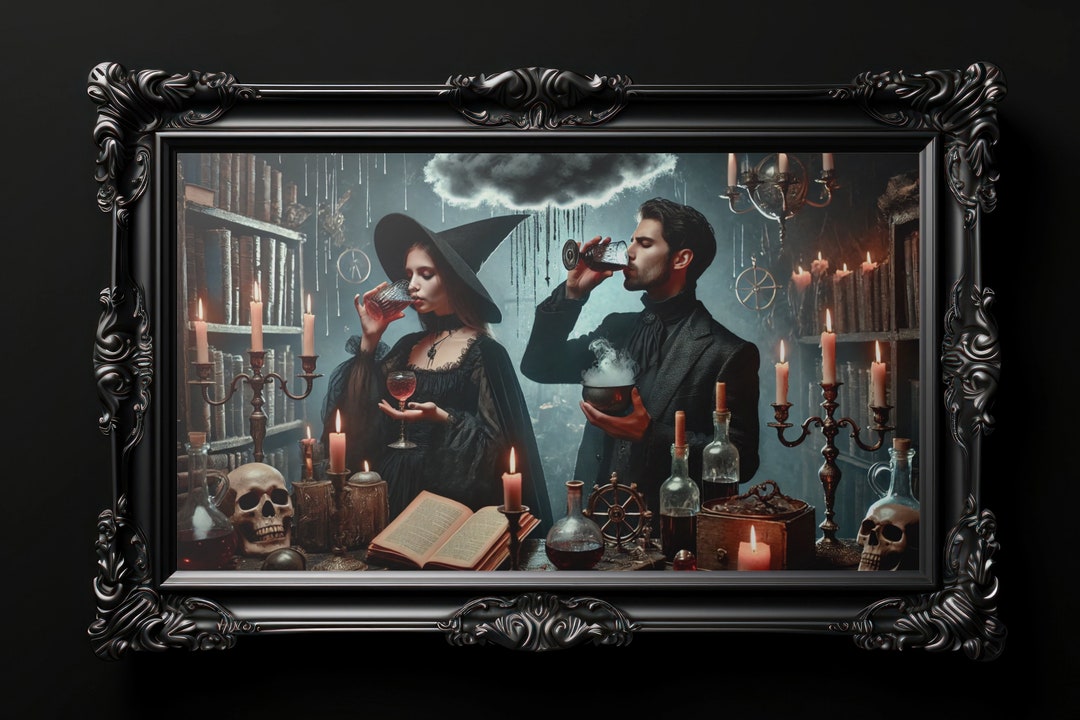 Witch and Warlock Gothic Art Print on Canvas - Enchanting Dark Magic ...