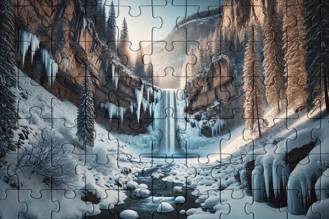 Frozen Waterfall Winter Wonderland Wooden Jigsaw Puzzle for Adults, 200 ...
