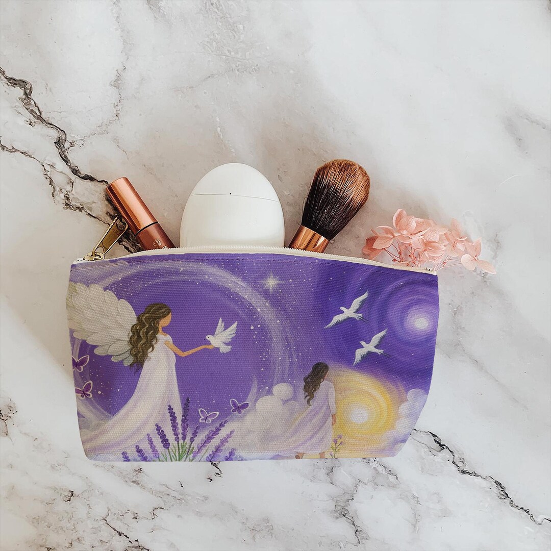 Angel Makeup Bag – Celestial Purple Pouch With Dove & Stars – Spiritual ...
