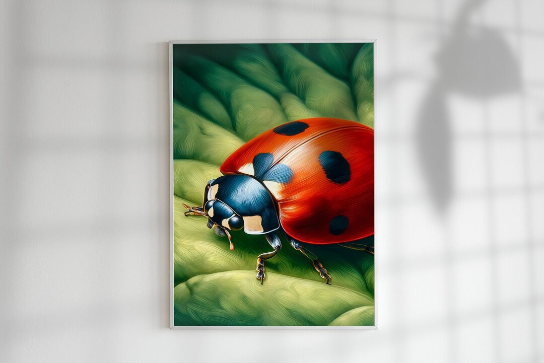 Ladybug Canvas Print, Vibrant Insect Art, Realistic Nature Painting ...