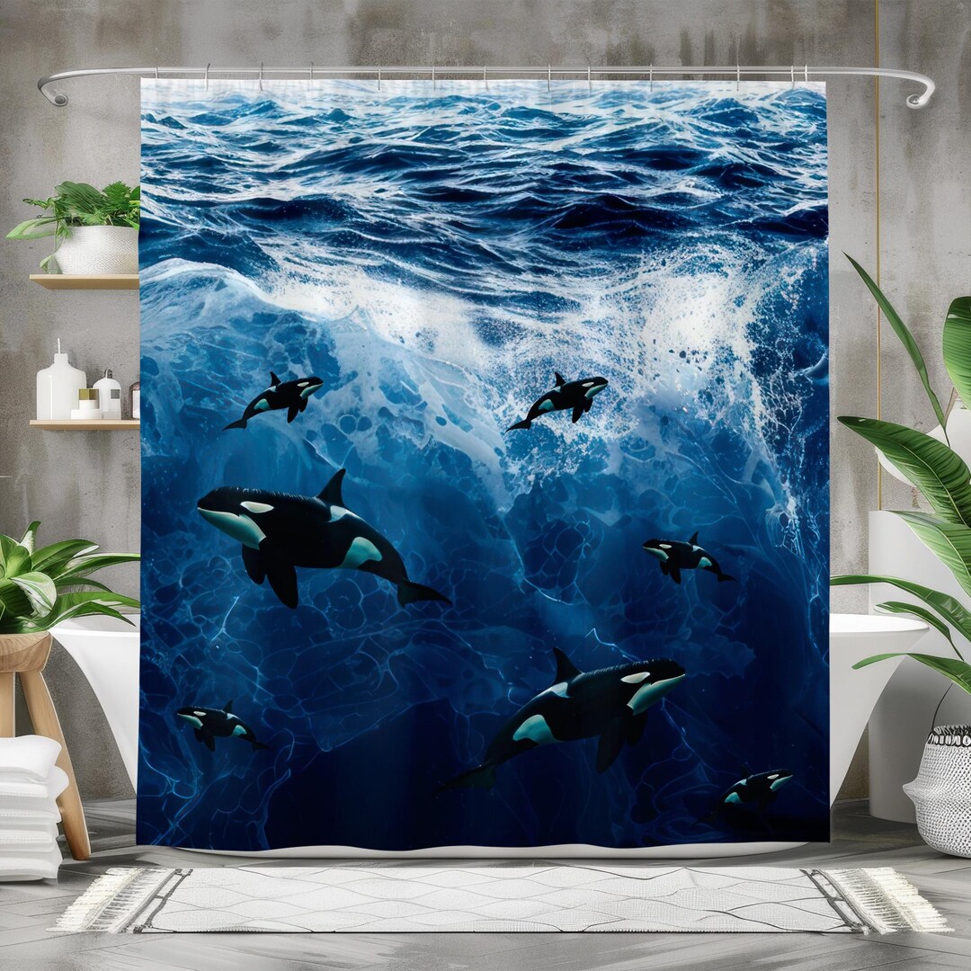 Orca Shower Curtain: Waterproof Ocean Theme Nautical Bathroom Decor - Etsy