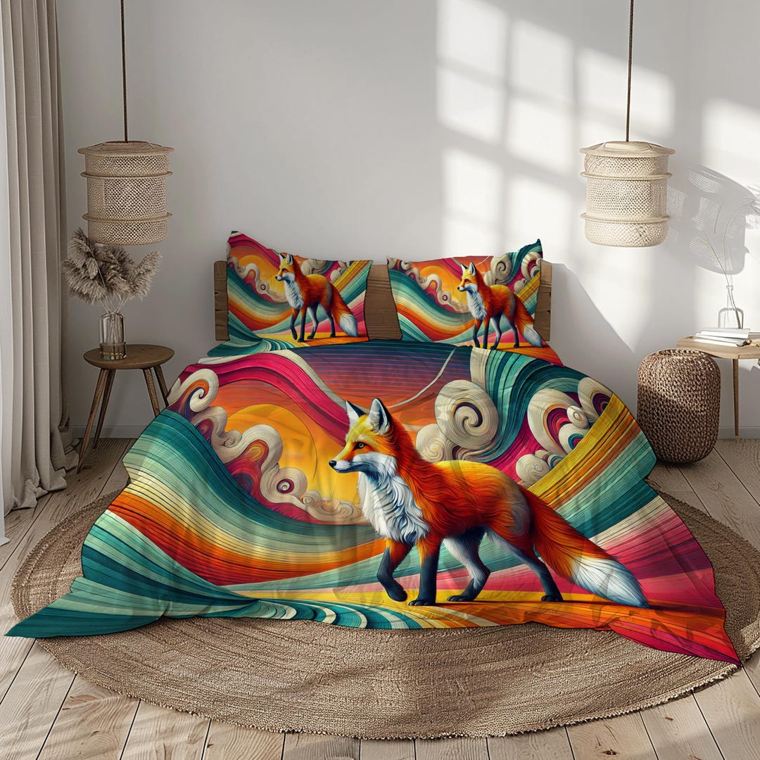 Vibrant Fox Bedding Set: Artistic Wildlife Duvet Cover - Etsy