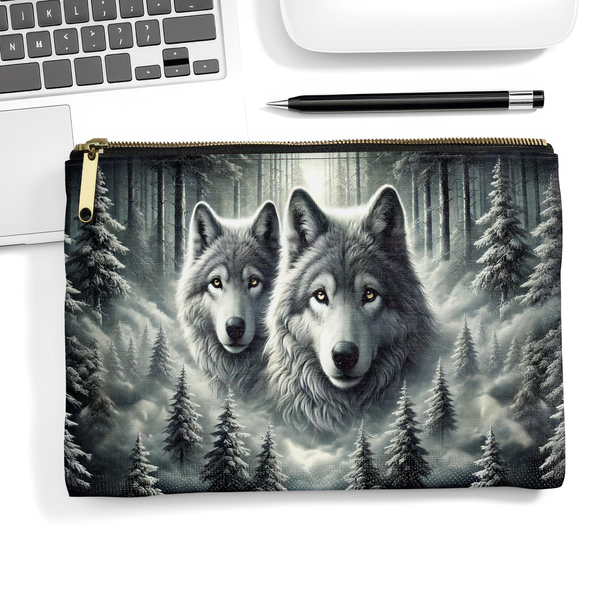 Wolf Zipper Pouch: Mystical Forest Cosmetic Bag, Gothic Travel Clutch ...