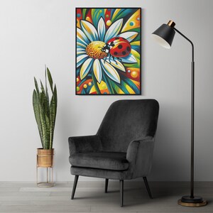 Colorful Ladybug on Flower Canvas Print, Vibrant Nature Art, Whimsical ...