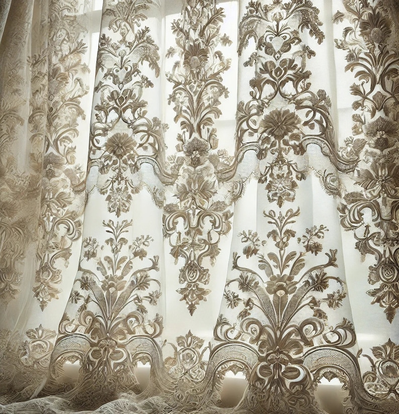 Vintage-inspired Baroque Lace Shower Curtain Elegant Floral Sheer ...