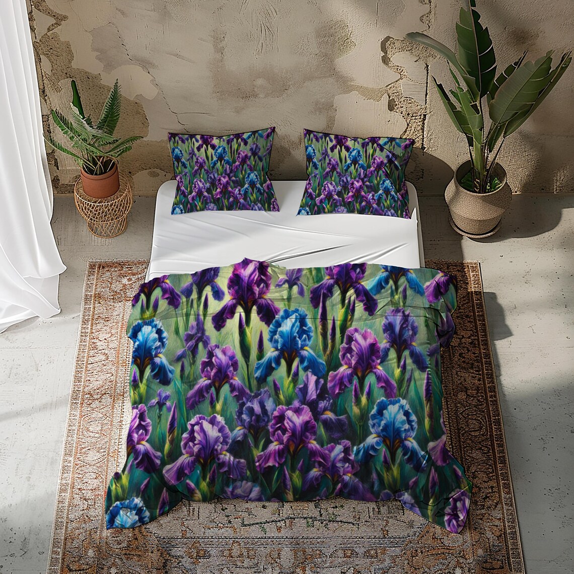Purple Iris Floral Bedding Set: Soft Microfiber Duvet Cover - Etsy
