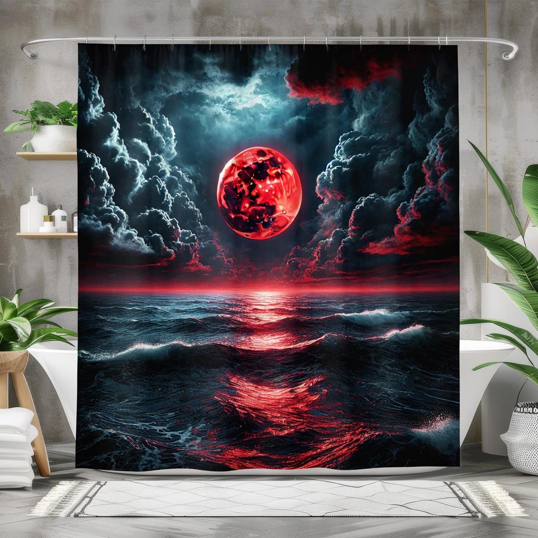 Red Moon Shower Curtain Multi-sizes, Waterproof Fabric Bathroom Decor ...