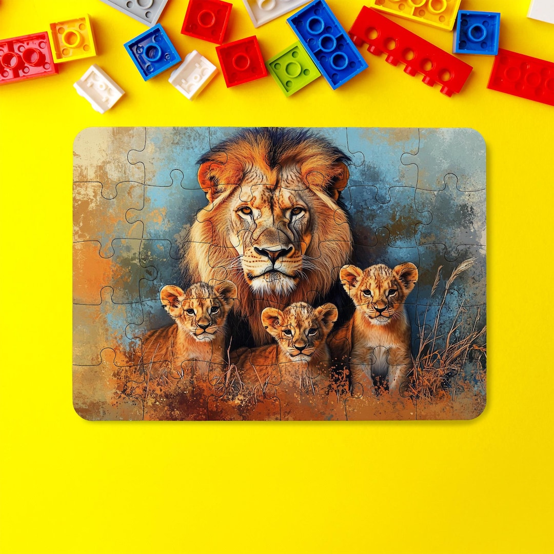 Lion Family Wooden Jigsaw Puzzle: Wildlife Gift in Decorative Box - Etsy