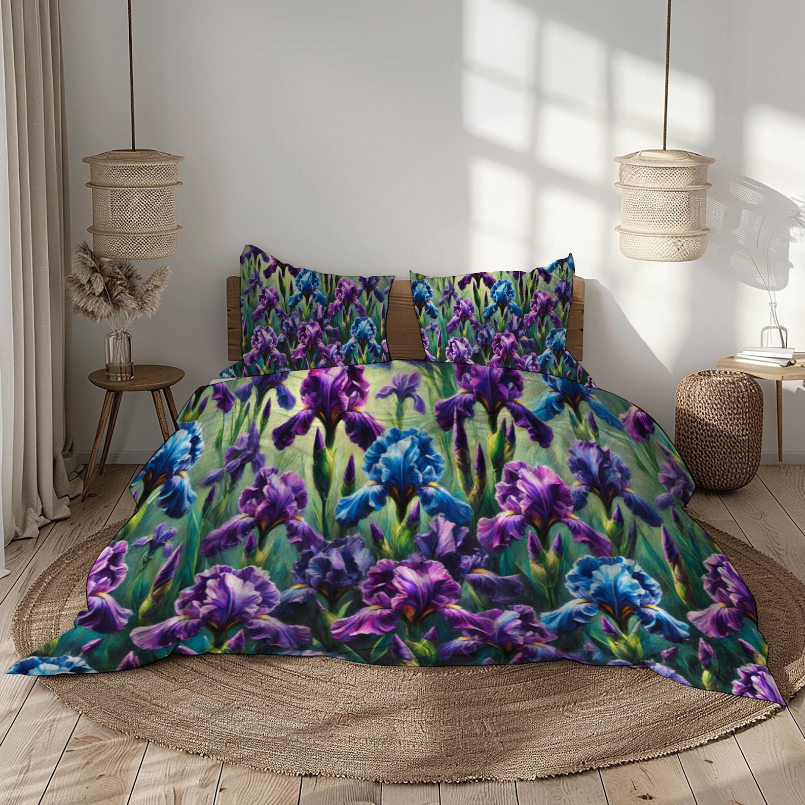 Purple Iris Floral Bedding Set: Soft Microfiber Duvet Cover - Etsy
