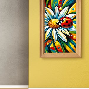 Colorful Ladybug on Flower Canvas Print, Vibrant Nature Art, Whimsical ...