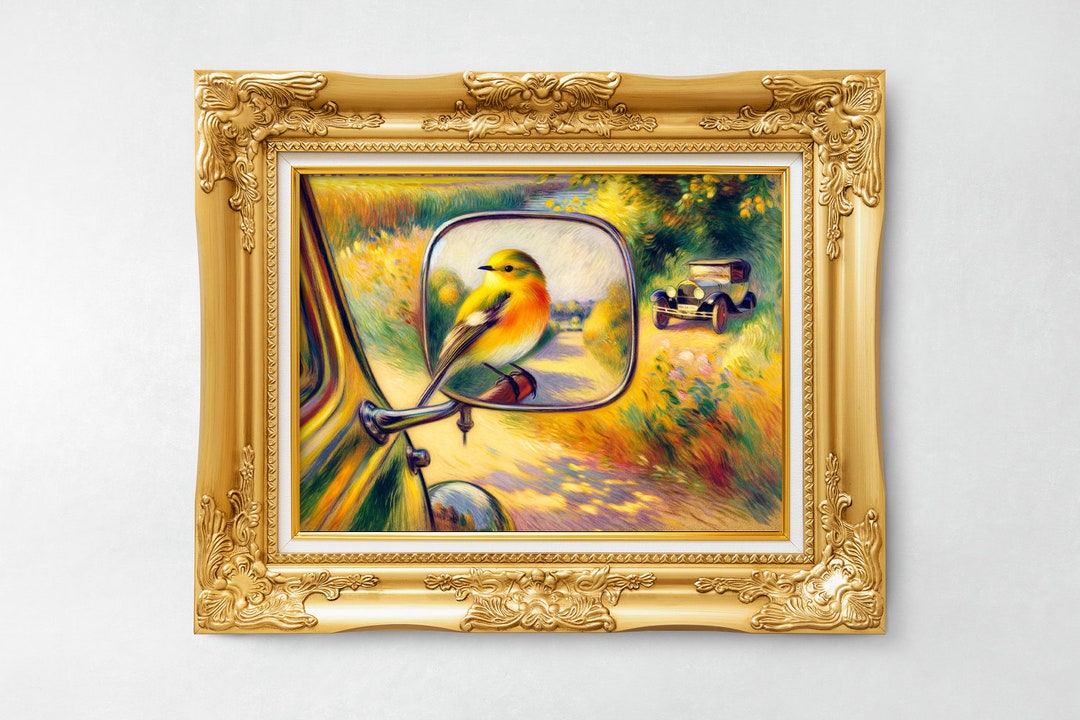 Vintage Car With Bird in Rearview Mirror Canvas Print Retro Country ...