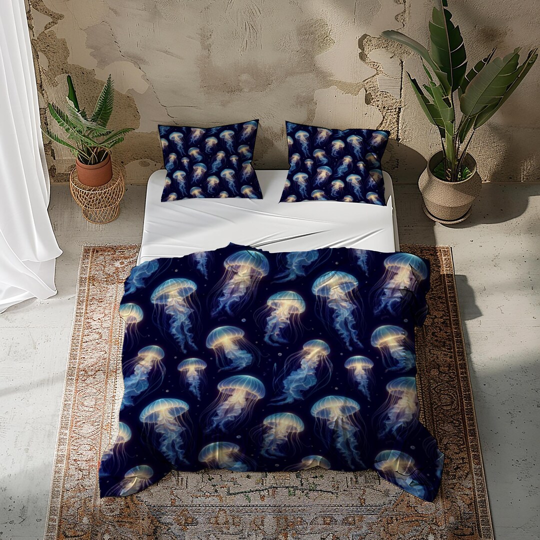 Jellyfish Bedding Set: Neon Glow Ocean Bedroom Decor - Etsy