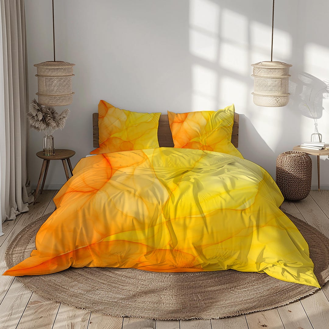 Citrus Marble Duvet Cover – Orange and Yellow Watercolor Bedding for ...