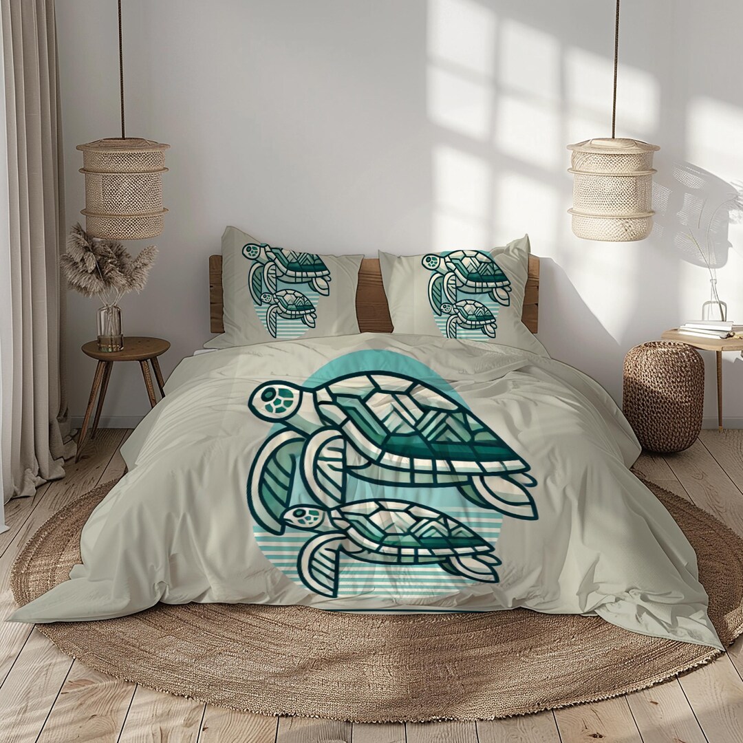 Sea Turtle Duo Bedding Set With Aqua, Teal, and White Tones - Ocean ...
