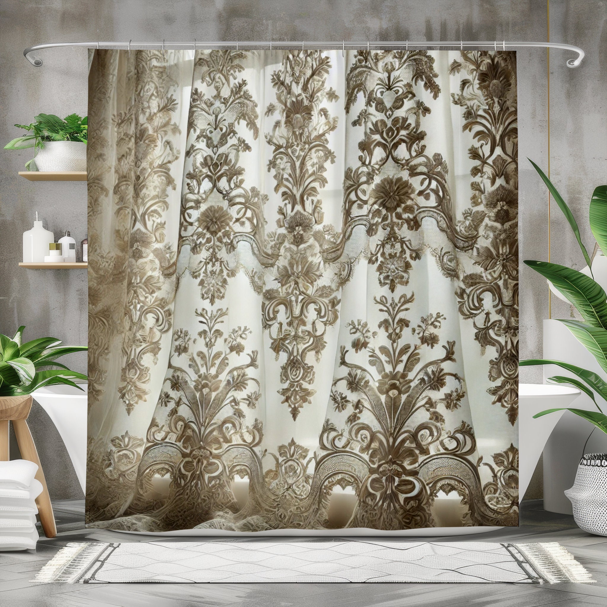 Vintage-inspired Baroque Lace Shower Curtain Elegant Floral Sheer ...