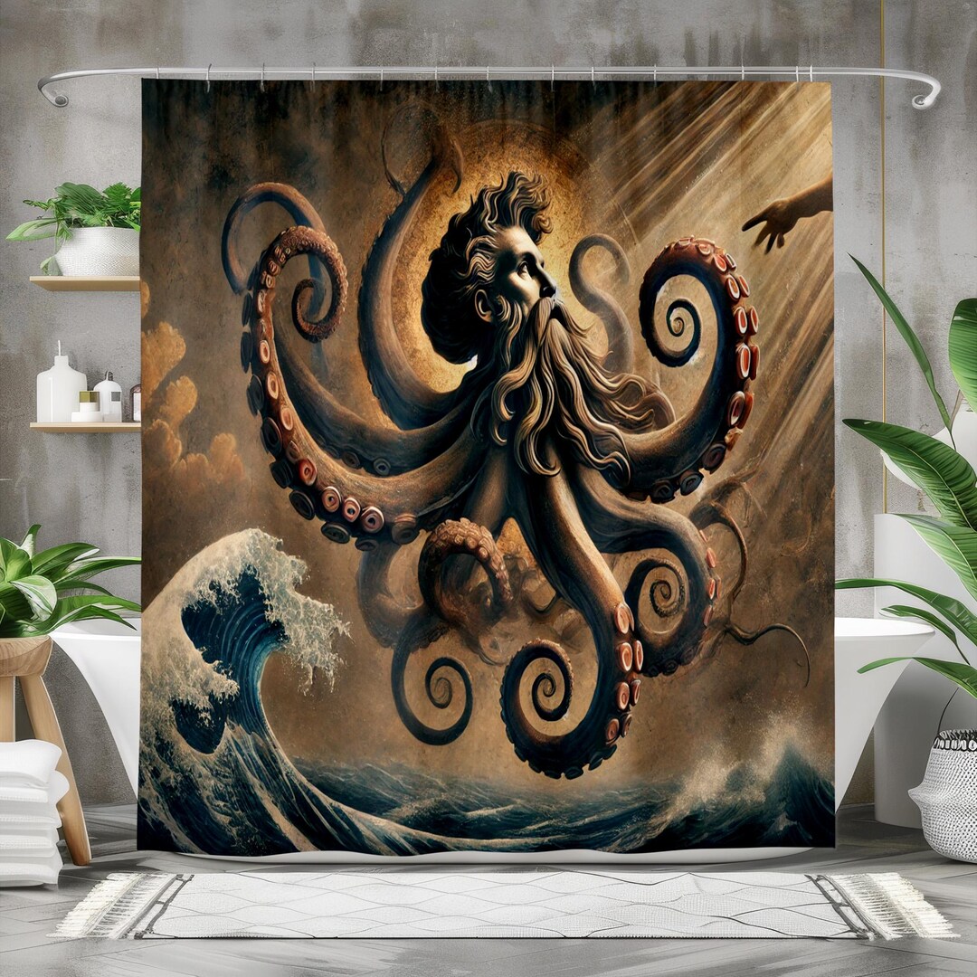 Mythical Octopus God Shower Curtain: Vintage Nautical Bathroom Decor - Etsy