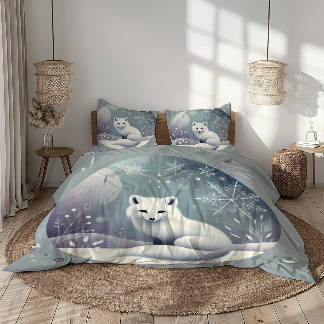 Winter Arctic Fox Bedding Set With Soft Blue, White, and Silver Tones ...