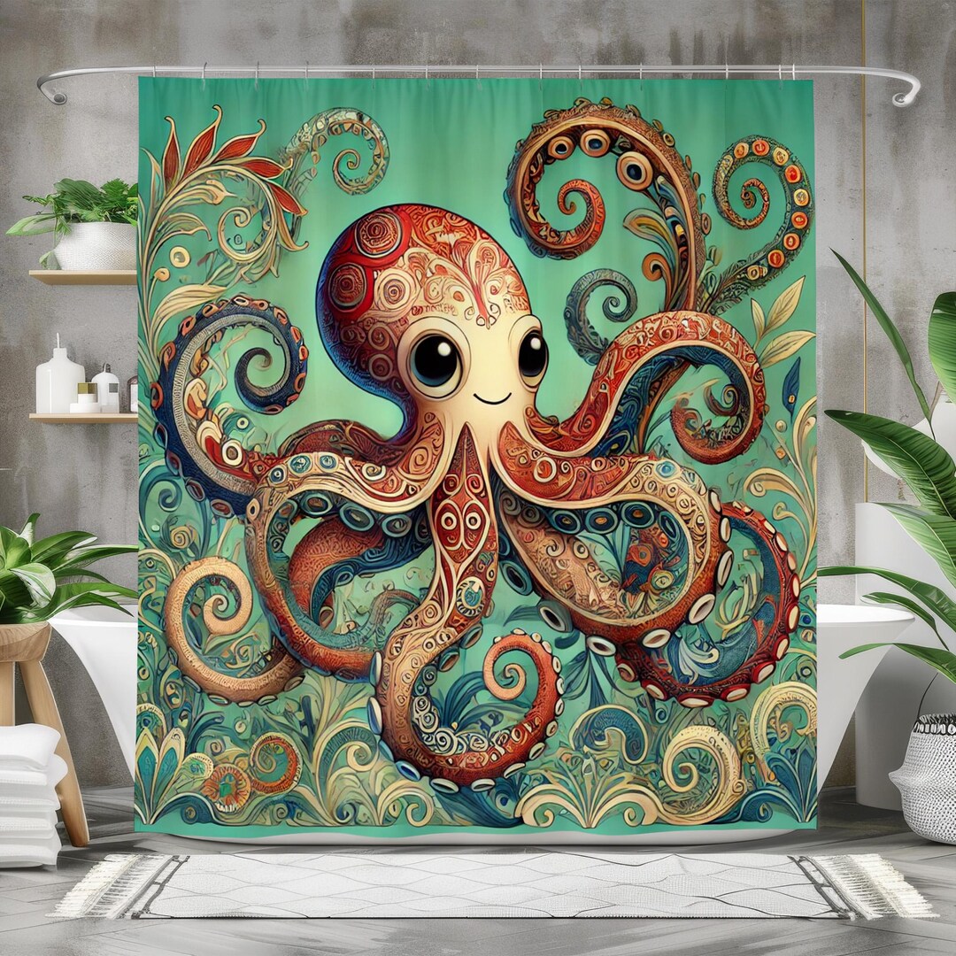 Whimsical Octopus Shower Curtain – Colorful Bohemian Design, Artistic ...