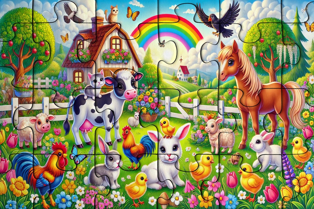 Happy Farm Animals Wooden Jigsaw Puzzle for Adults - 200, 300, 500 ...