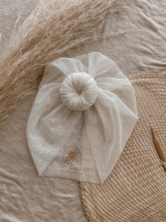 Tulle White Polka Dot Baby Turban Messy Bow Turban Baby - Etsy