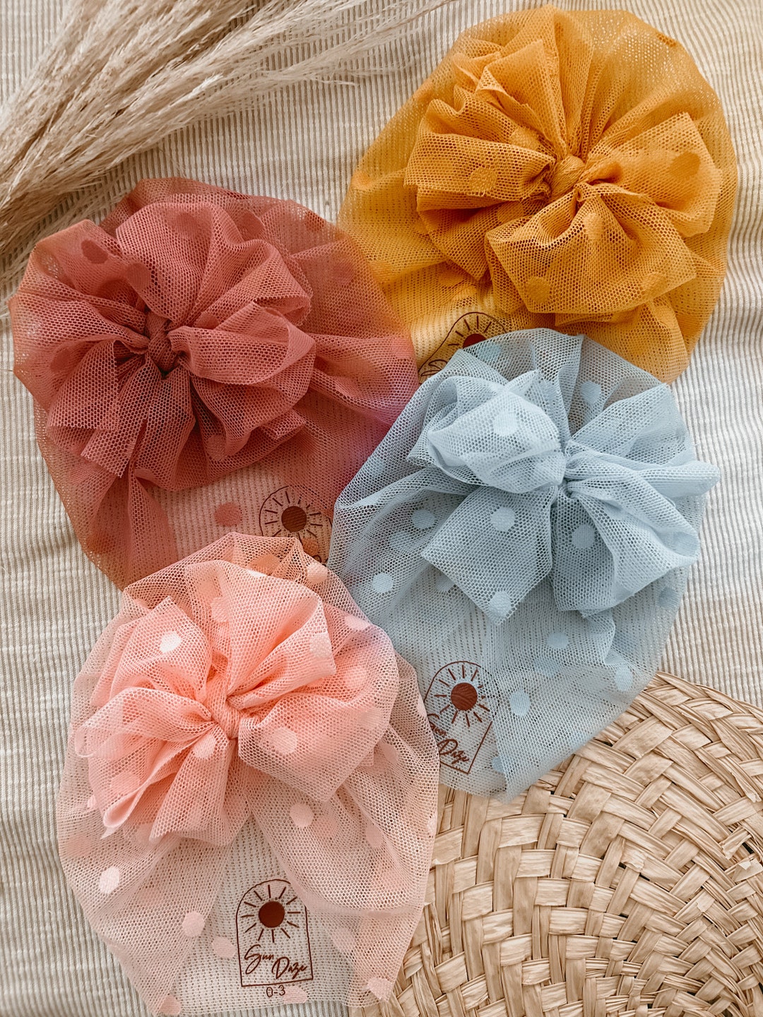 LARGE POLKA DOT Tulle Baby Turban, Messy Bow Turban, Baby Headwrap ...