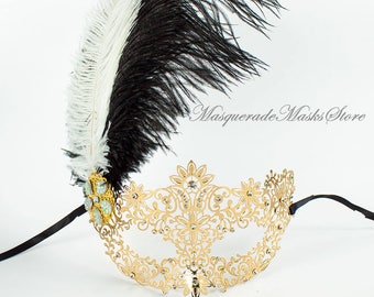 Peridot Green theme masquerade mask with peacock feathers