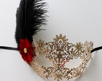 Peridot Green theme masquerade mask with peacock feathers