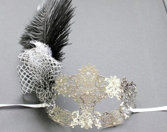 Peridot Green theme masquerade mask with peacock feathers