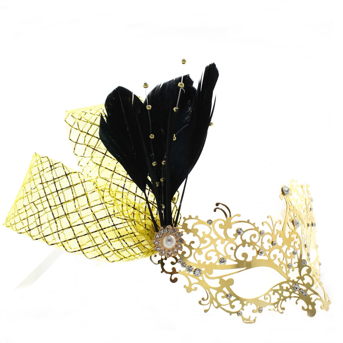 Gold Laser Cut Filigree Metal Masquerade Mask With Crystals and Black ...