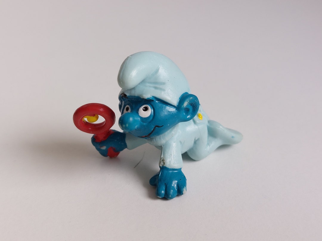 Smurfs 20203 Baby Smurf Blue Pajamas Figure With Red Rattle 1984 ...