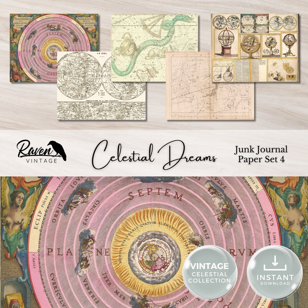 Celestial Dreams Junk Journal Paper Set 4, Digital, Ancient Star Charts ...