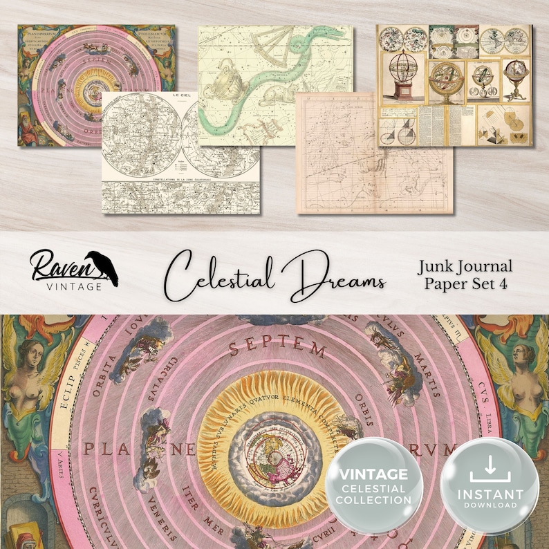 Celestial Dreams Junk Journal Paper Set 4, Digital, Ancient Star Charts ...