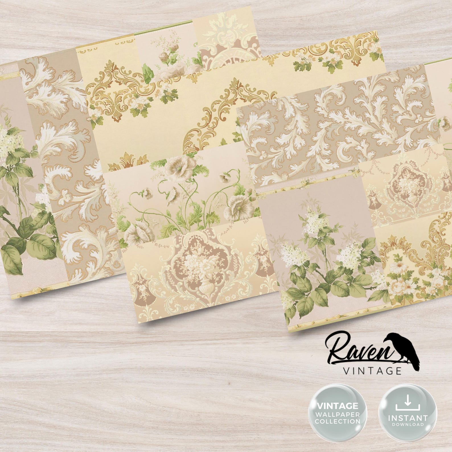 SAMPLER Sepia Charm - Authentic Vintage Wallpaper Printable Kit for ...