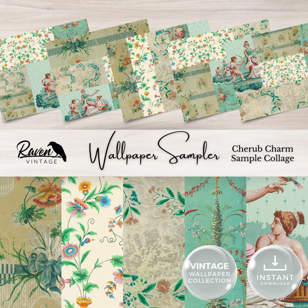 SAMPLER Cherub Charm - Authentic Vintage Wallpaper Printable Kit for ...