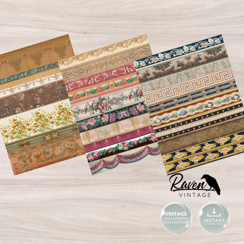 Wallpaper Border, 105 Designs, Junk Journal Digital, Authentic Vintage ...