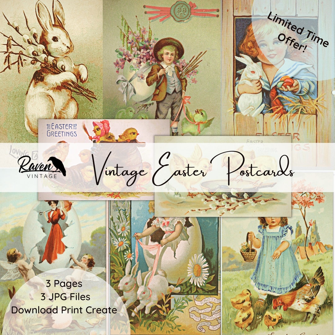 Easter Postcards, Vintage Images, Instant Digital Download, 3 JPGS No ...