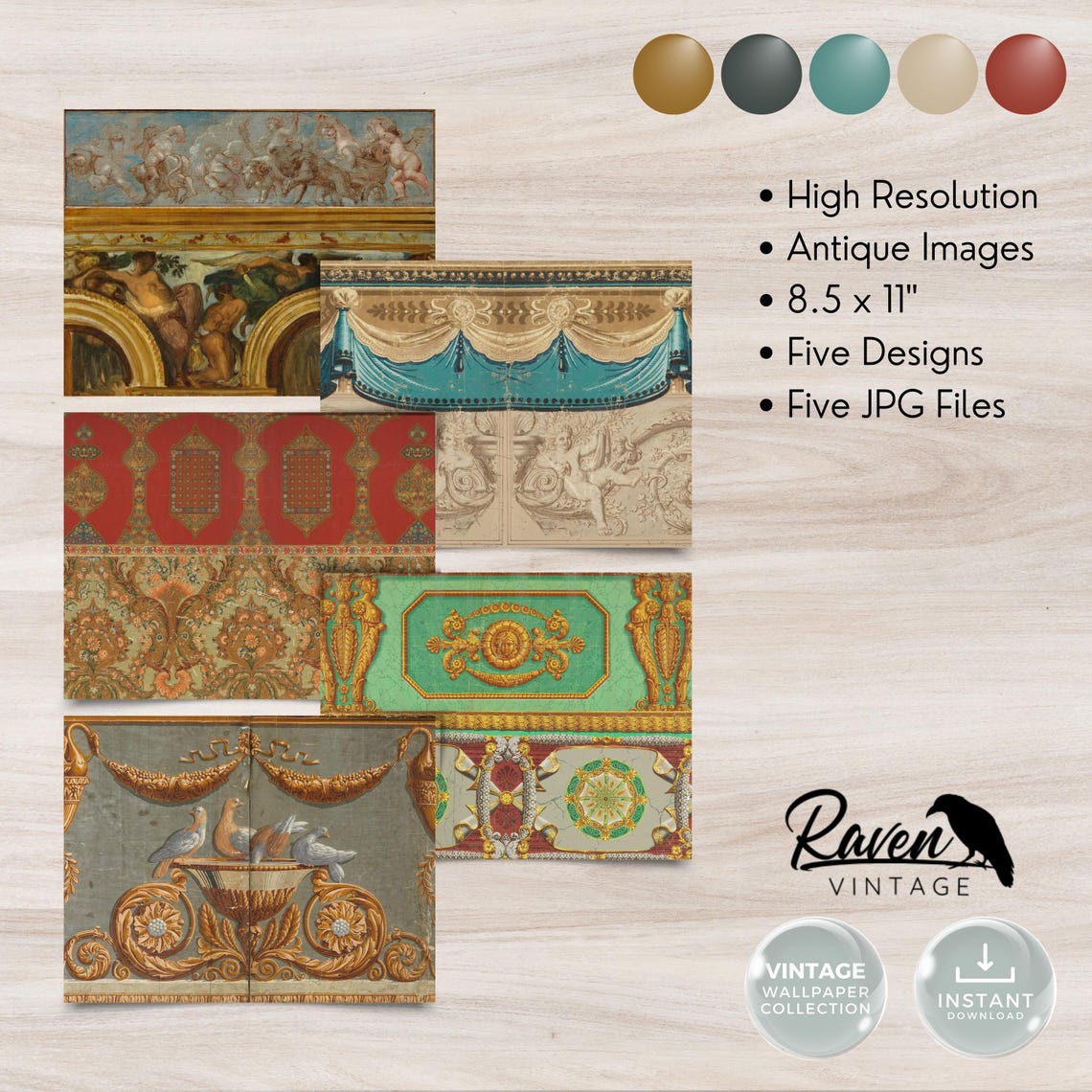 Royal Copper - Authentic Vintage Wallpaper Printable Kit for Junk ...