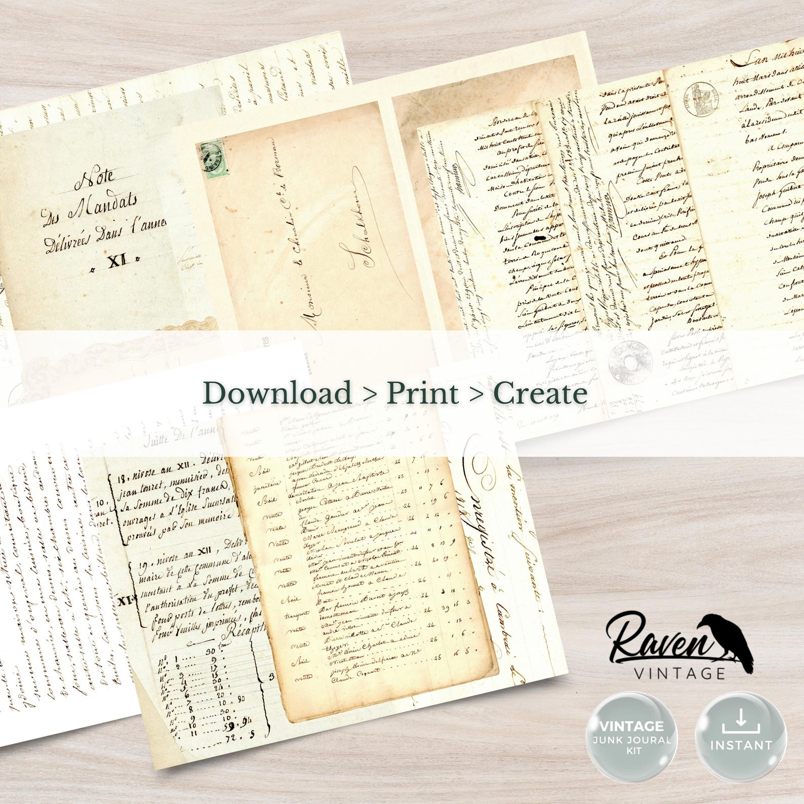 Basic Journal Pages - French Documents: Vintage Junk Journal Printable ...