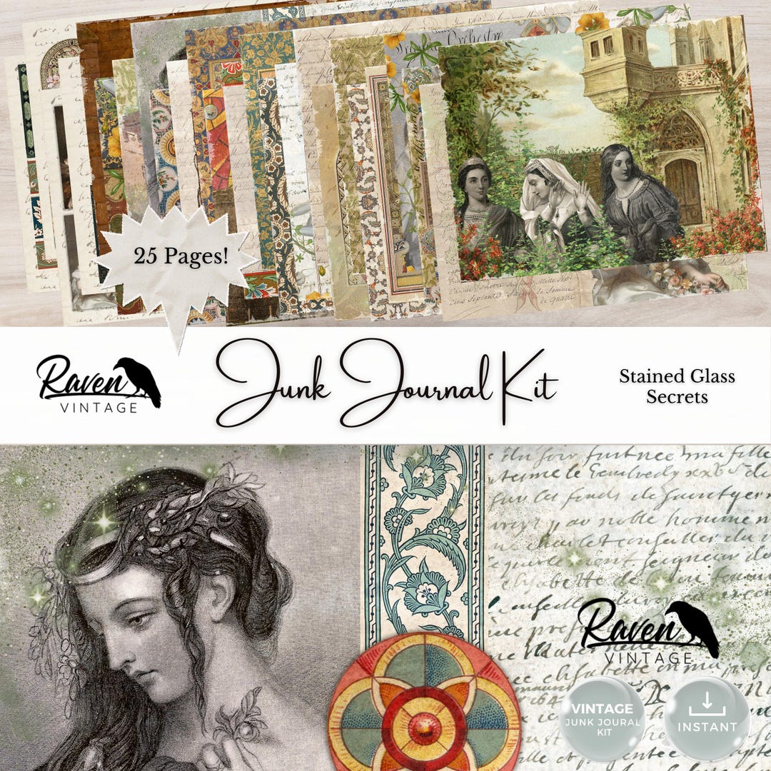 Stained Glass Secrets - Junk Journal Kit Printable Vintage Papers and ...