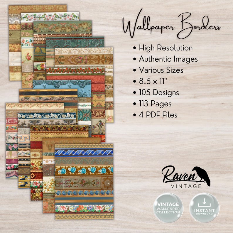 Wallpaper Border Vintage Wallpaper Digital Kit for Junk Journal ...