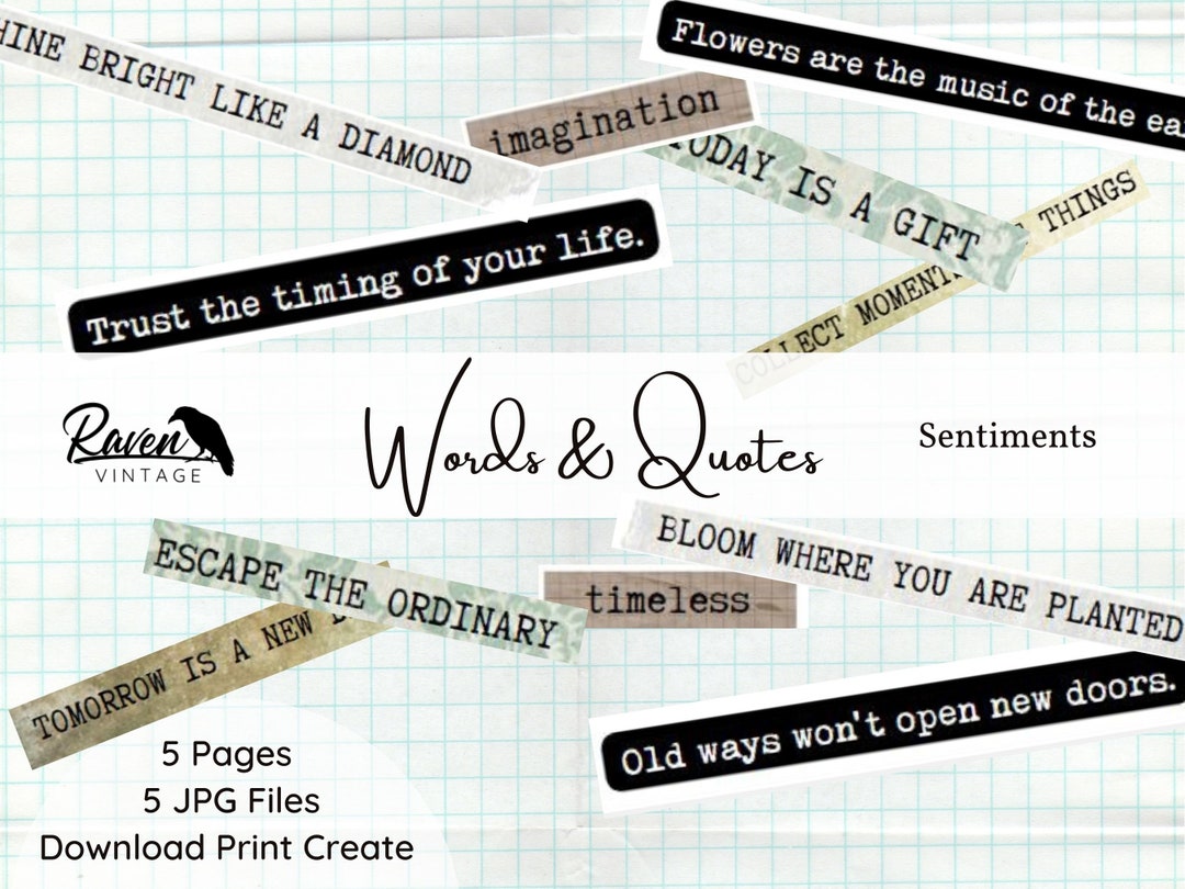 Typewriter Sentiments, Journal Words, Quotes Ephemera (digital Download ...