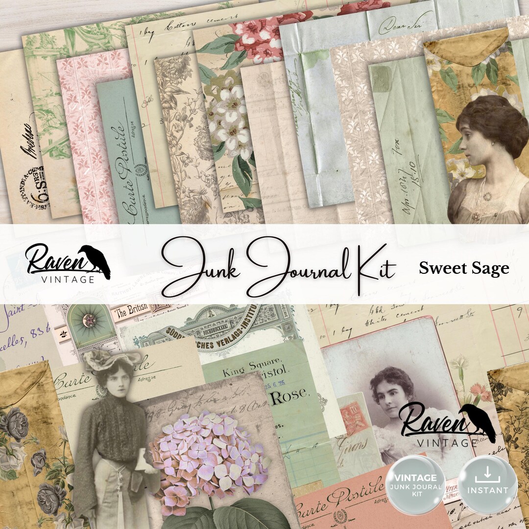 Sweet Sage - Junk Journal Kit Printable Vintage Papers and Ephemera ...