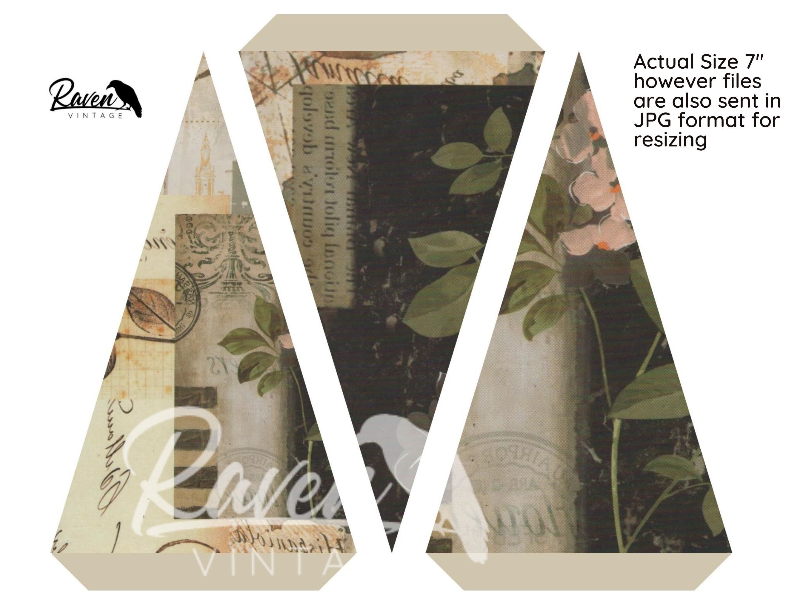 Printable Bunting - Vintage Floral Collage in Sage, Taupe, and Black ...