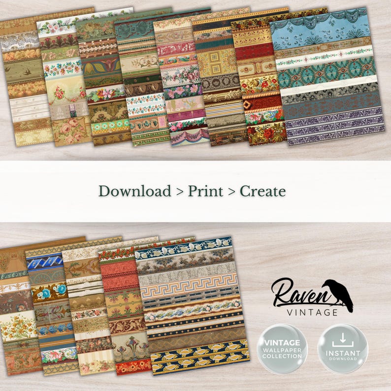Wallpaper Border Vintage Wallpaper Digital Kit for Junk Journal ...