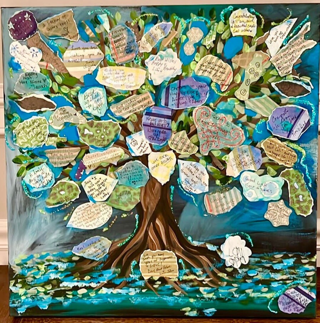 Collage Wedding Guest Book Alternative Acrylic, Guest Painting ...